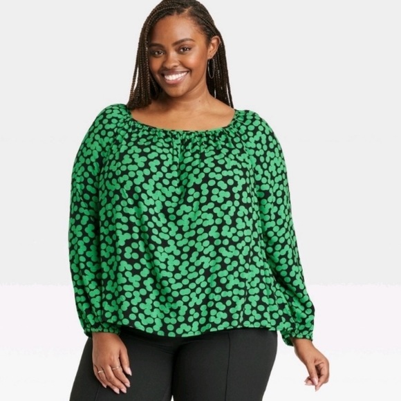 Ava & Viv | Tops | Nwt Ava Viv Plus Size Green And Black Dot Top | Poshmark
